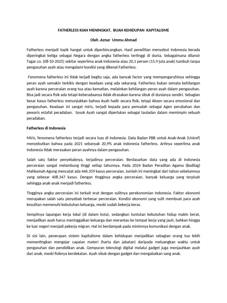 Meningkatnya Fatherless di Indonesia | PDF