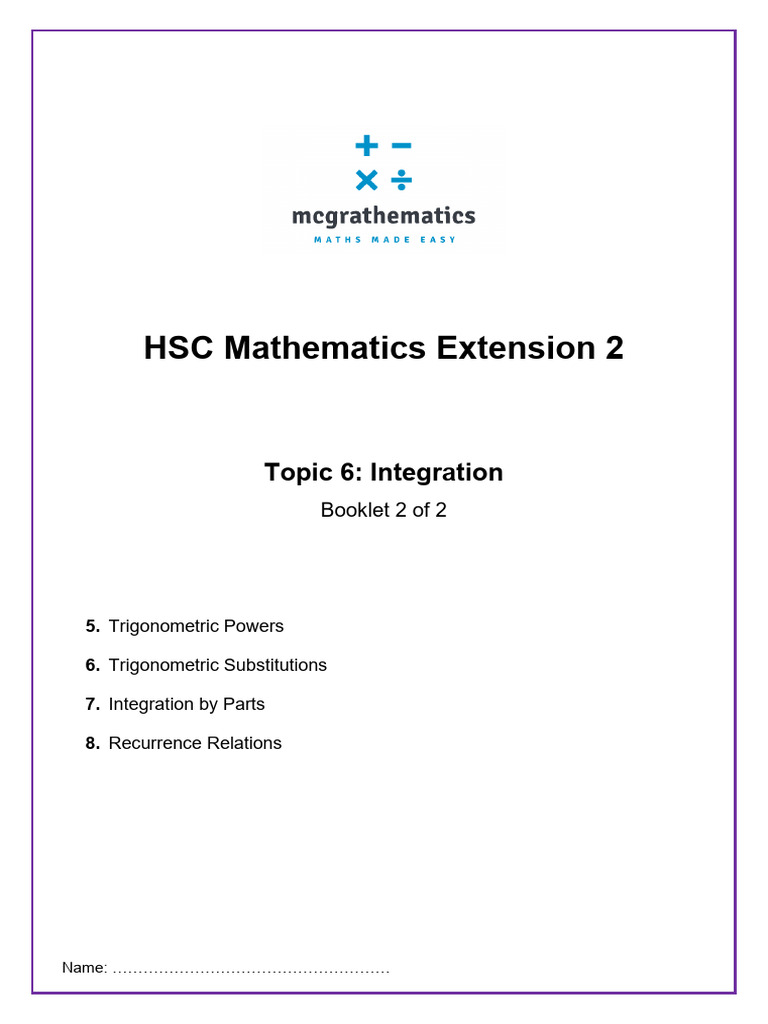 HSC Mathematics Extension 2: Integration Techniques | PDF ...