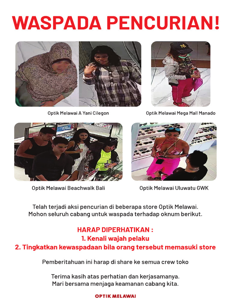 Poster Waspada Pencurian Store Optik Melawai A. Yani Cilegon, Megamall ...