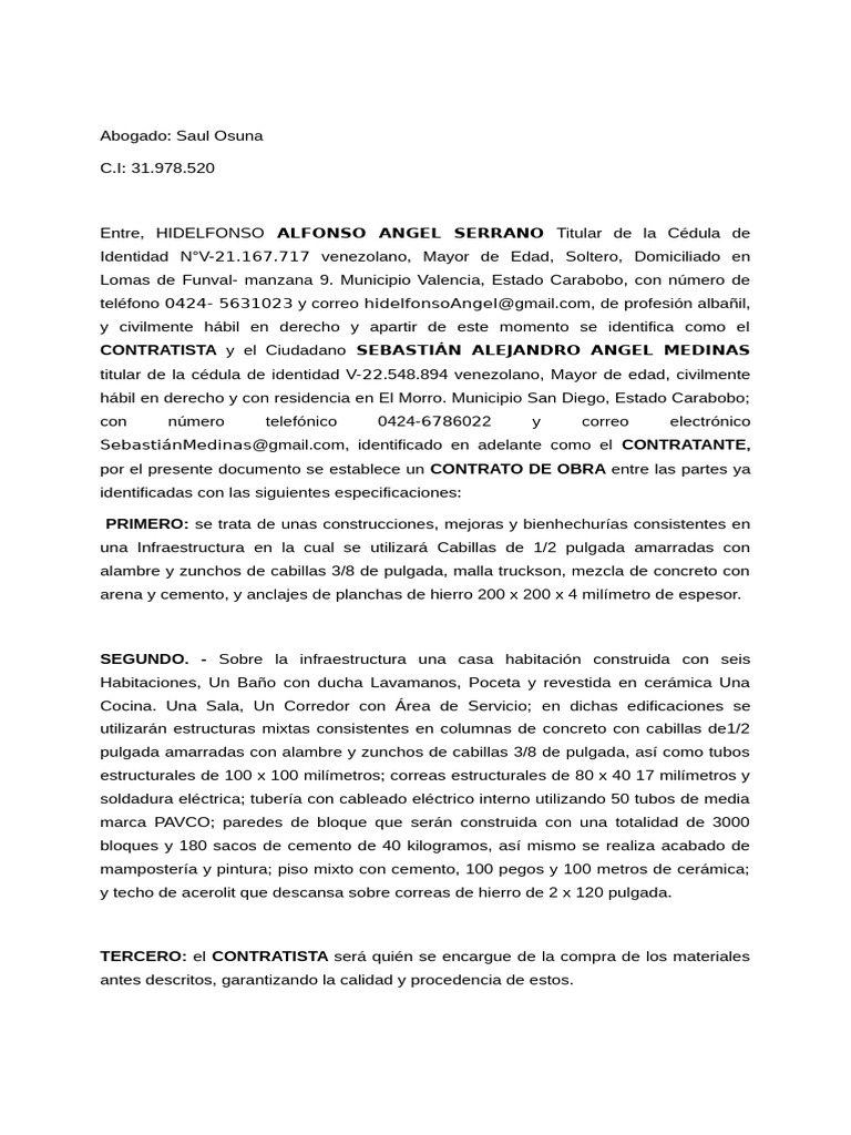 Contrato de obra en San Diego, Carabobo | PDF