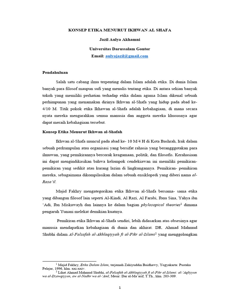 Konsep Etika Menurut Ikhwan Al Shafa | PDF