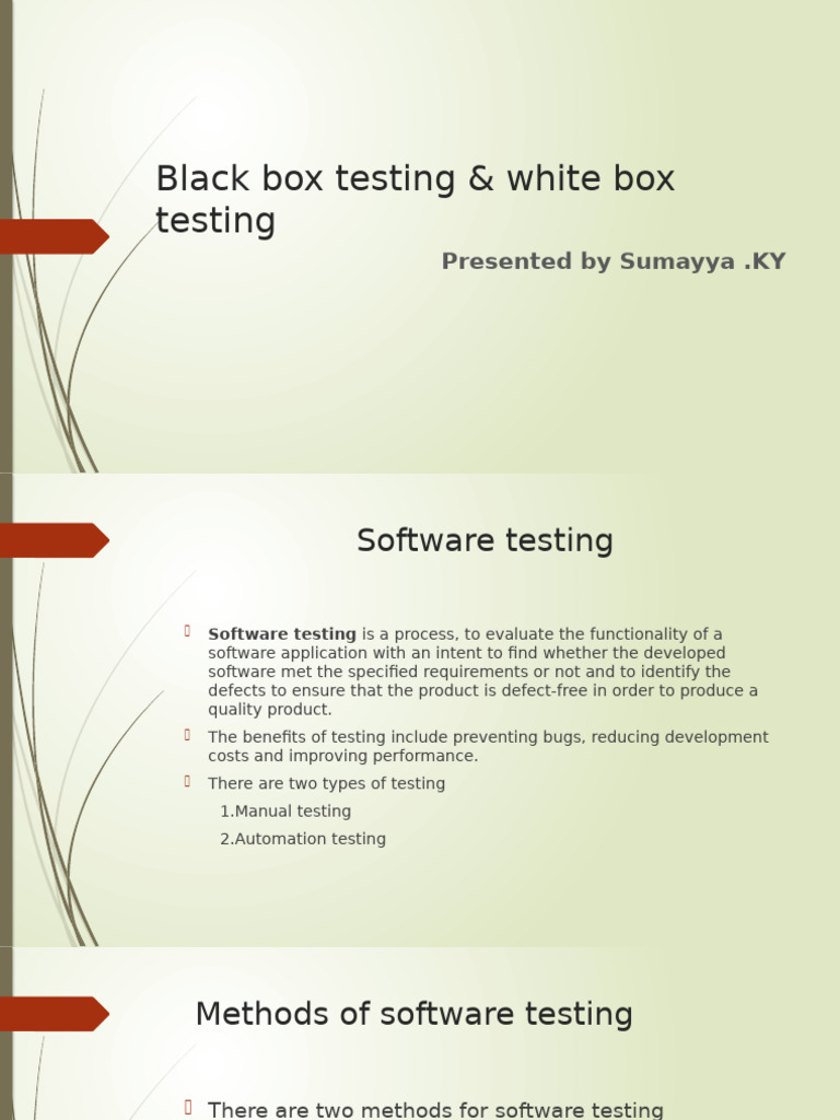 Black Box vs White Box Testing Guide | PDF | Software Testing ...