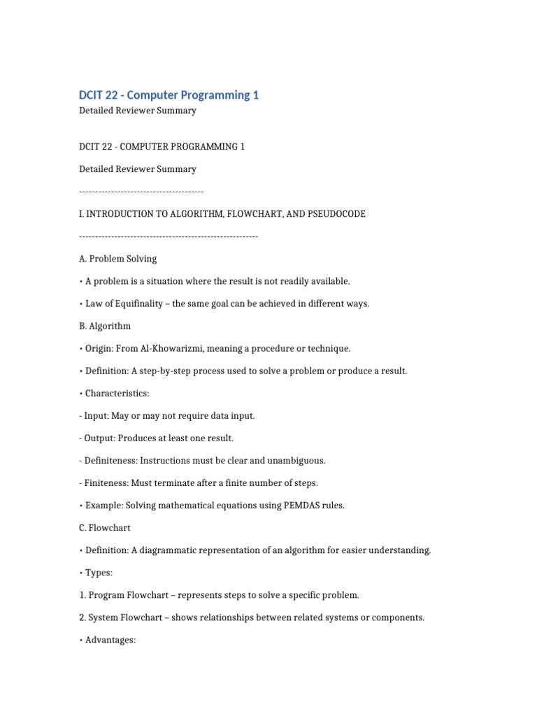 DCIT22 Detailed Reviewer | PDF | Python (Programming Language) | Algorithms