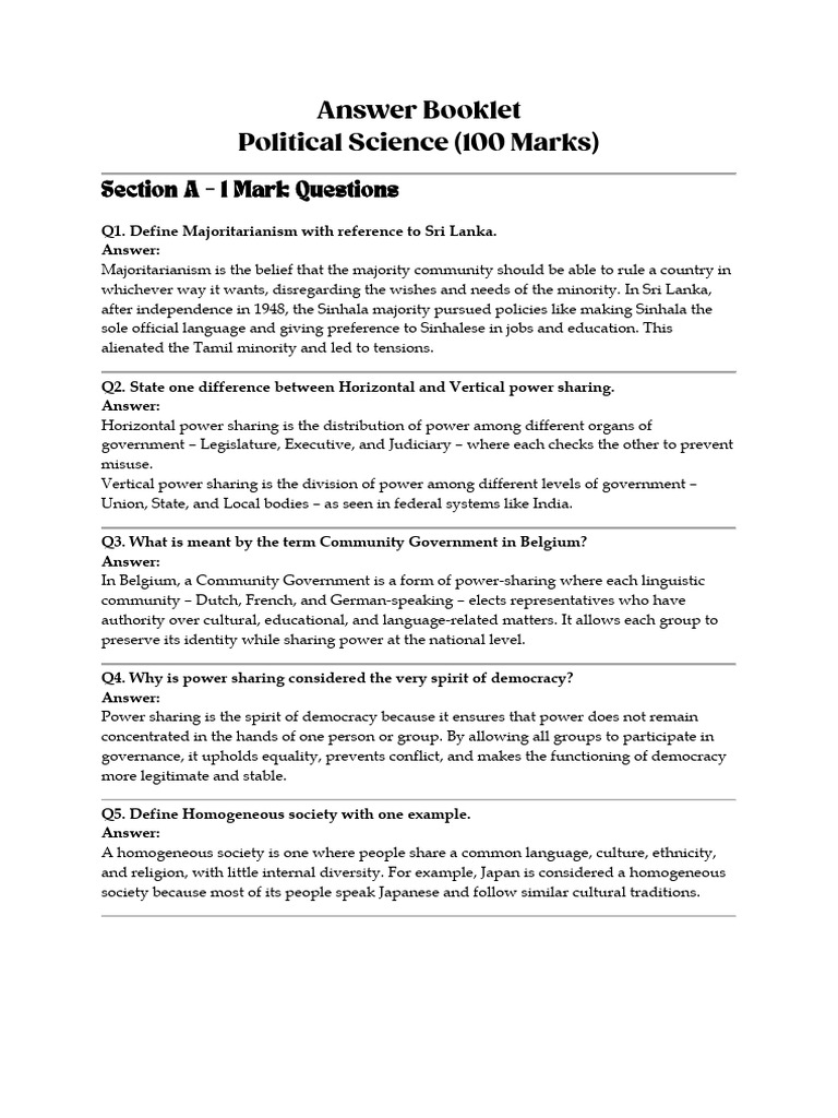Pol Sc. HY Answer Booklet | PDF | Democracy | Political Ideologies