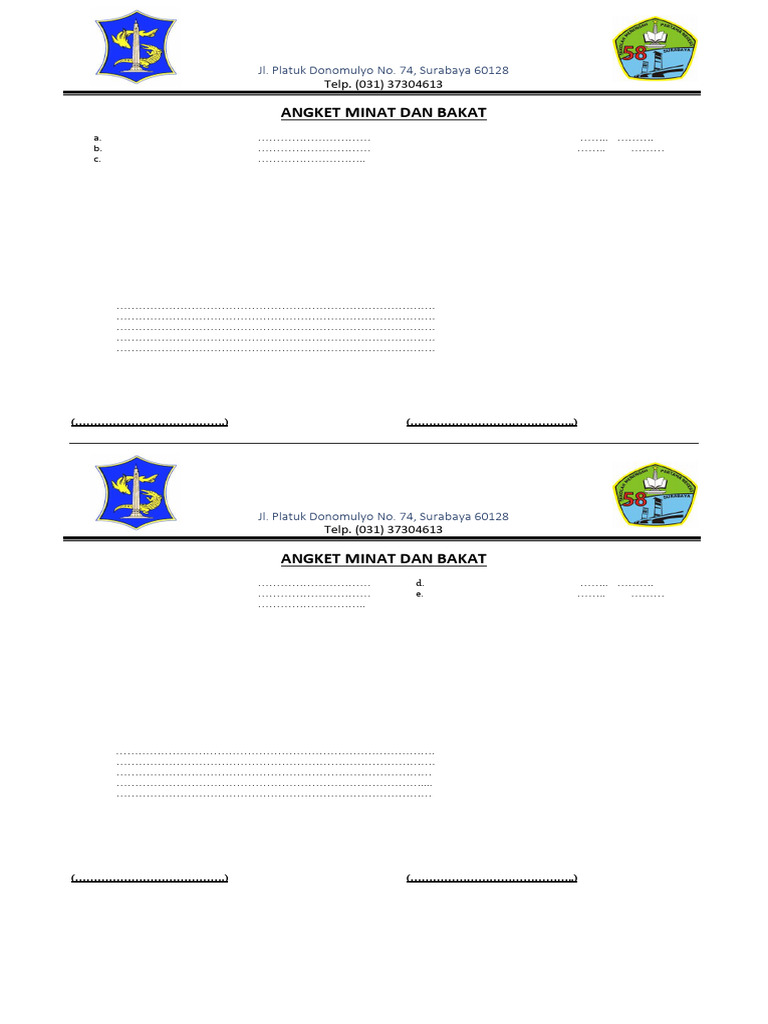 Angket Minat dan Bakat Siswa SMP 58 | PDF
