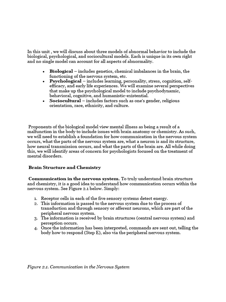 MODELS OF ABNORMAL PSYCHOLOGY Unit - 2 New | PDF | Action Potential ...