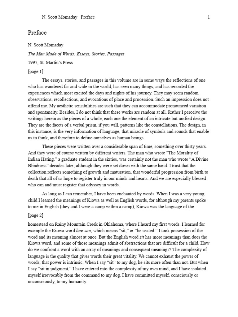 Momaday Preface To The Man Made of Words Collection | PDF ...
