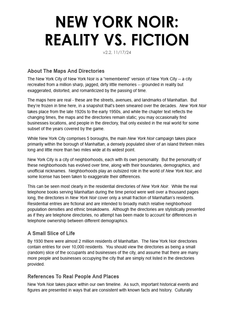 Newyork Noires Say Reality Vs Fiction | PDF | New York City | Social ...