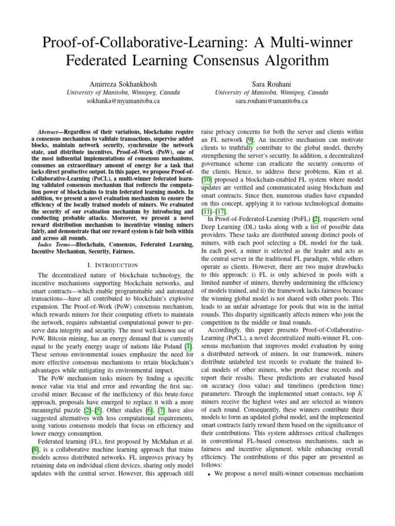 Proof-of-Collaborative-Learning: A Multi-Winner Federated Learning Consensus Algorithm | PDF ...