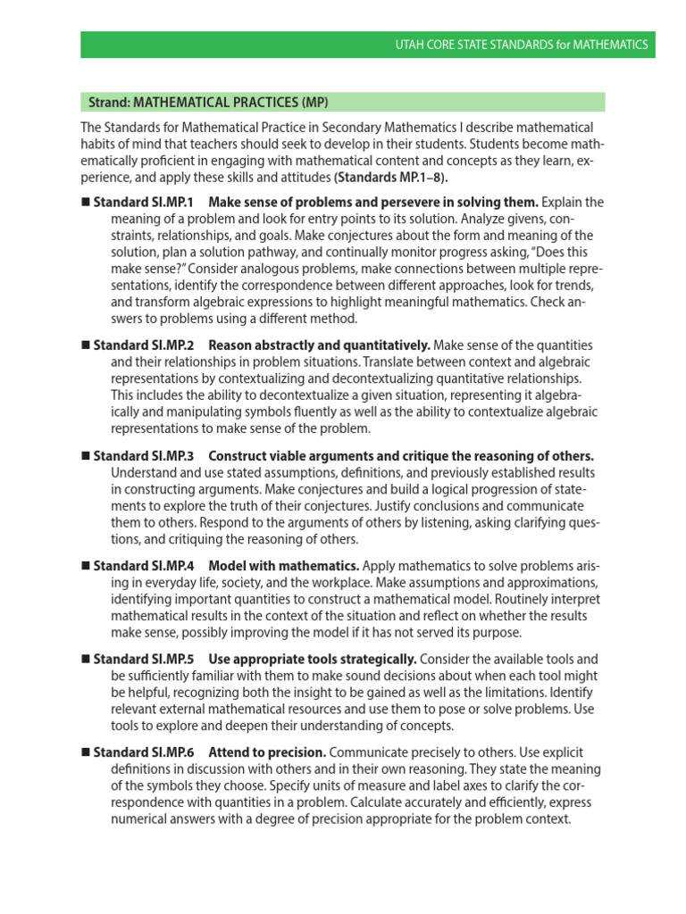 Utah Math Standards for Practice | PDF | Mathematics | Argument