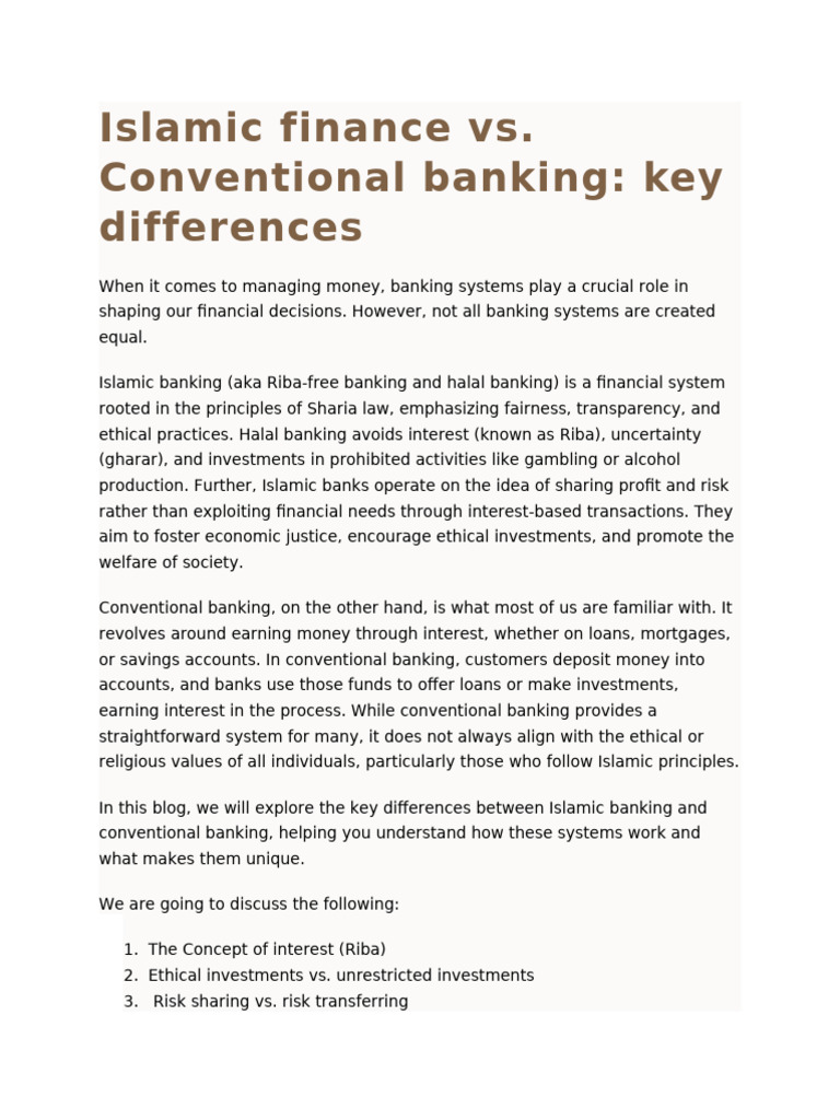 Islamic and Conventinal Banks Difference | PDF | Islamic Banking And Finance | Interest