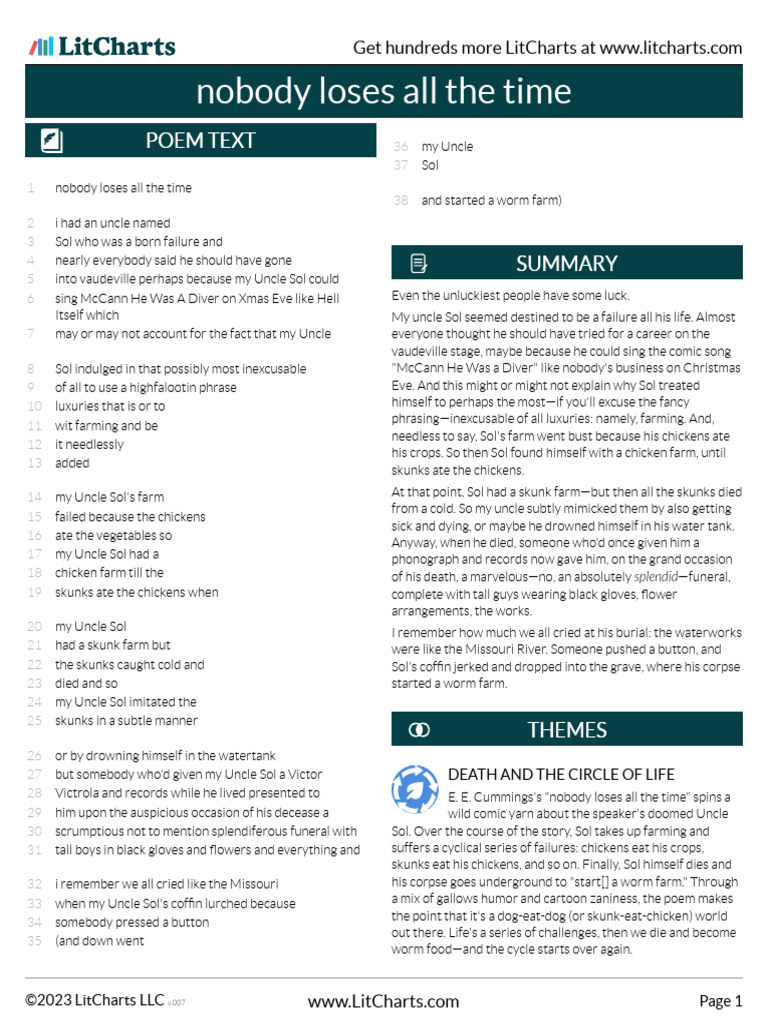 LitCharts Nobody Loses All The Time | PDF