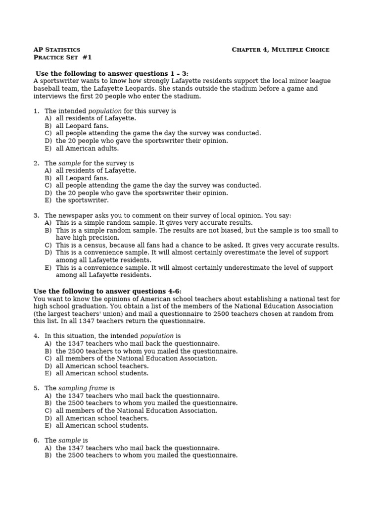 AP Statistics Multiple Choice Practice | PDF | Sampling (Statistics ...
