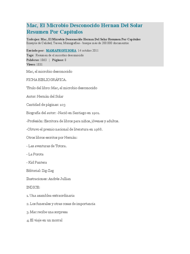 Resumen de "Mac, el Microbio Desconocido" | PDF | Aves | Salud y bienestar