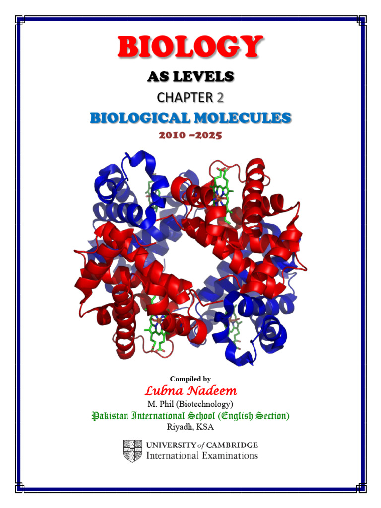 AS Level Biology: Biological Molecules | PDF | Hydrolysis | Polysaccharide