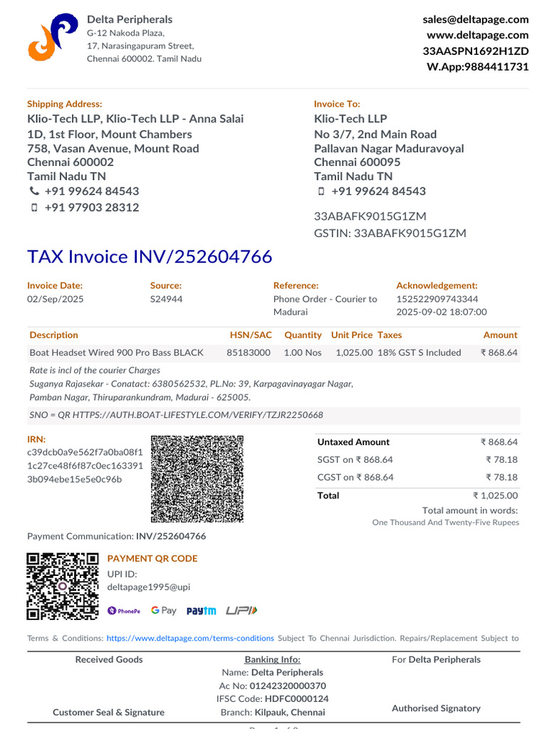 GST Invoice for Boat Headset Purchase | PDF | Government Finances | Taxes