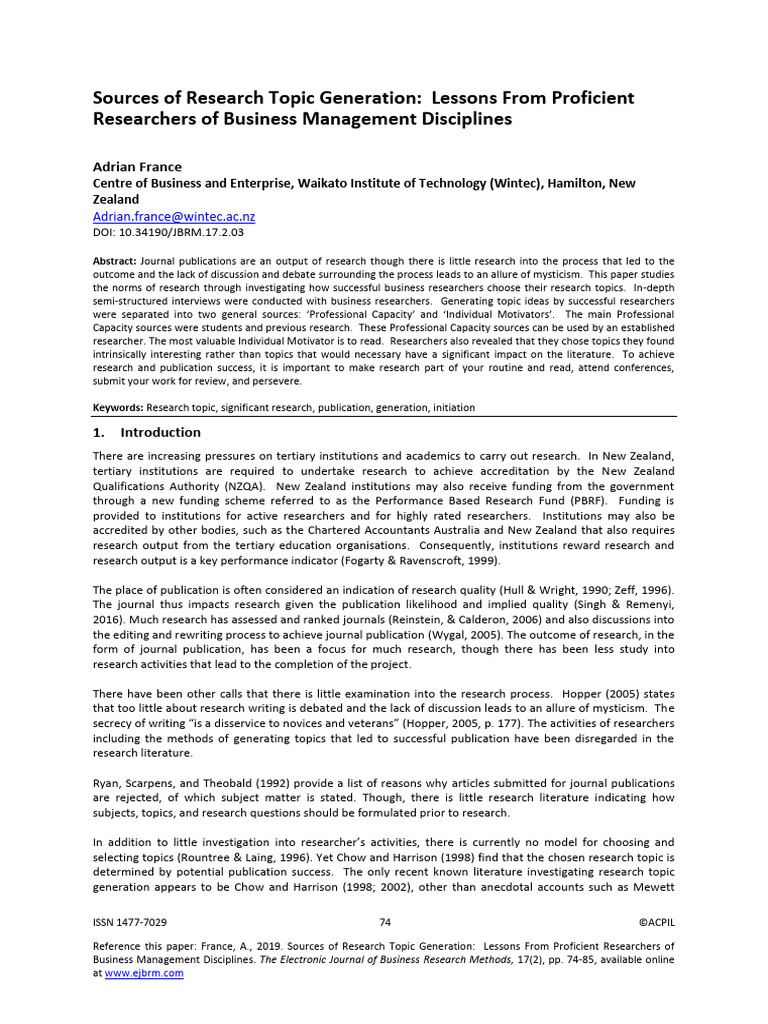 Research Topic Generation in Business | PDF | Methodology | Knowledge