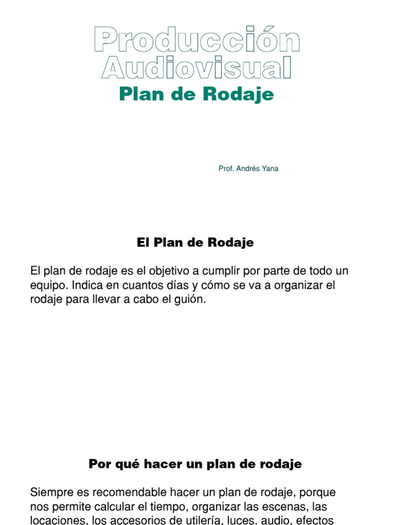 Guía para Crear un Plan de Rodaje | PDF