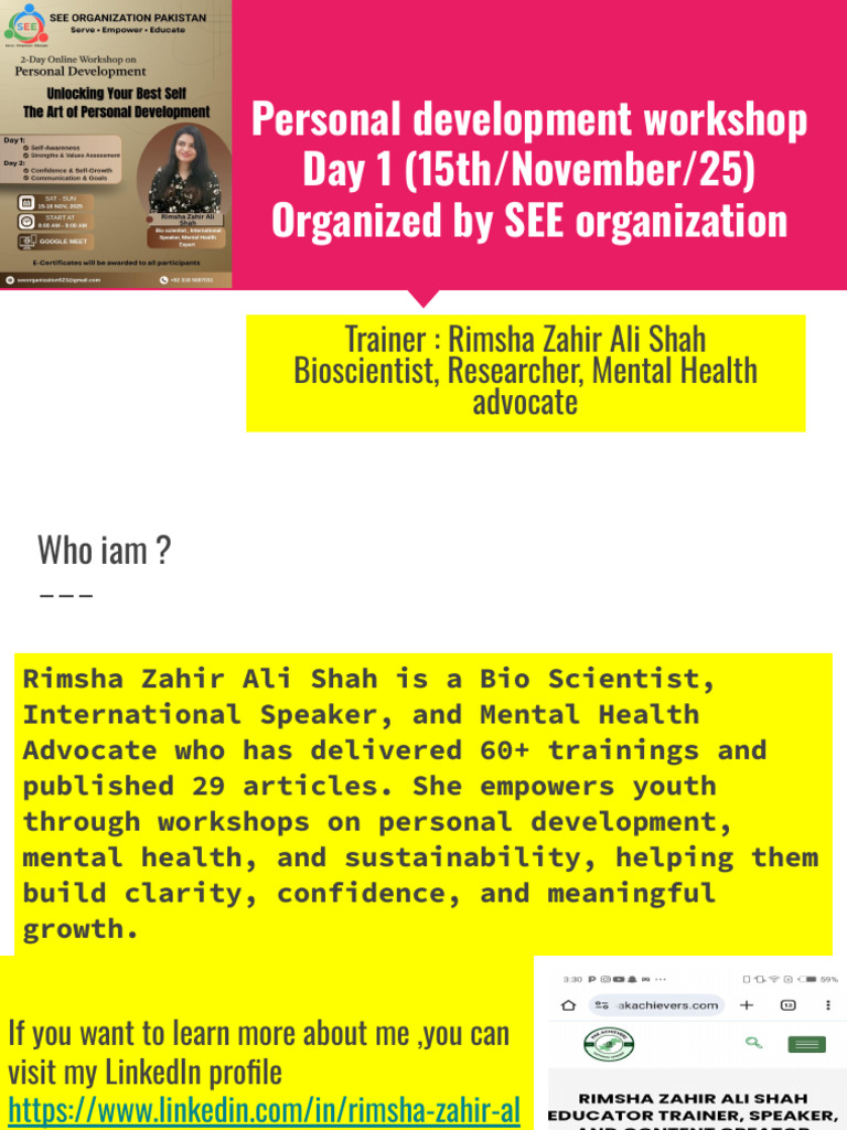 Personal Development Workshop Day 1 (15th-November-25) Organized by SEE ...
