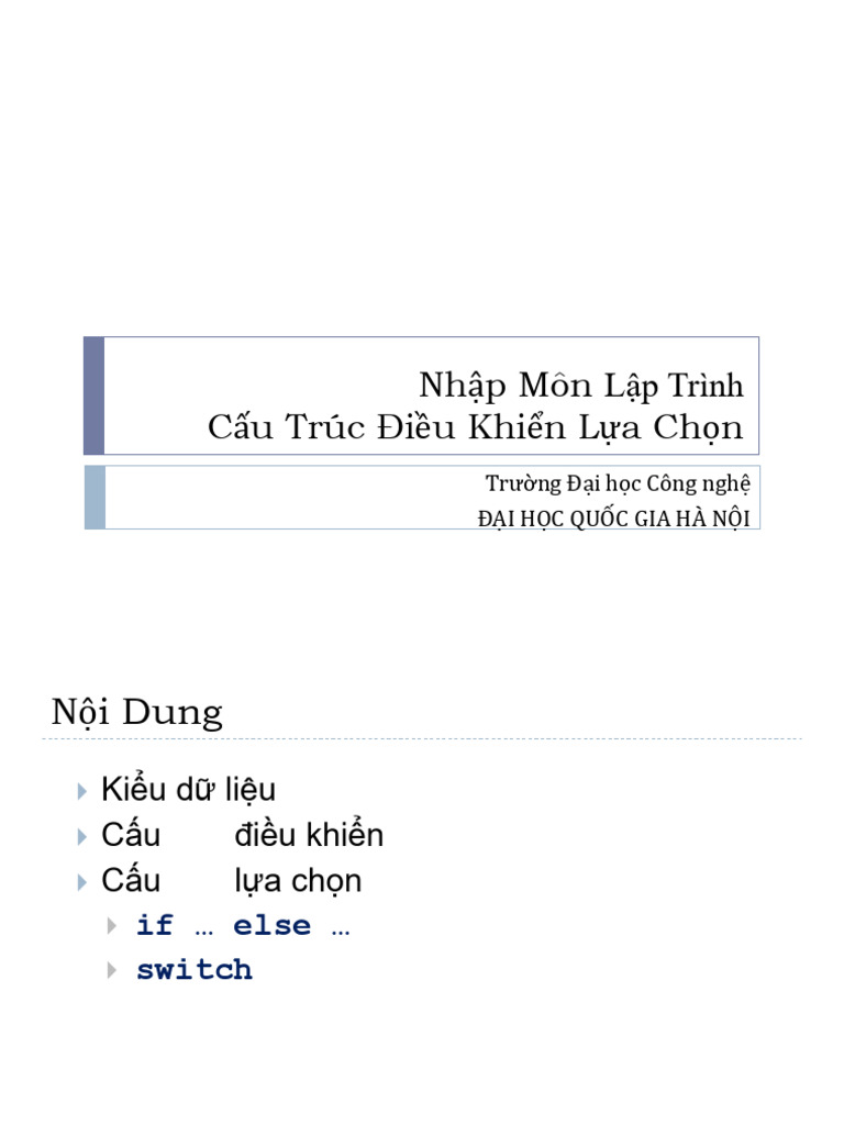 Bg03 - Cấu Trúc Điều Khiển Lựa Chọn - Vnu.uet.NMLT | PDF