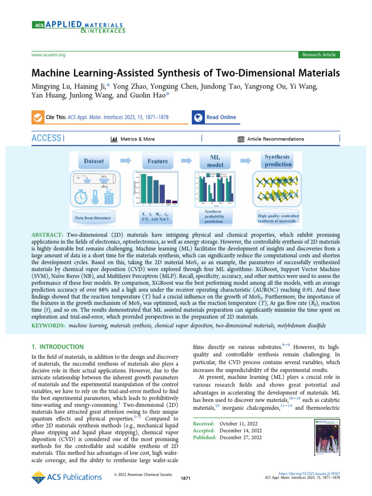 Machine Learning Assisted Synthesis of Two Dimensional Materials | PDF ...