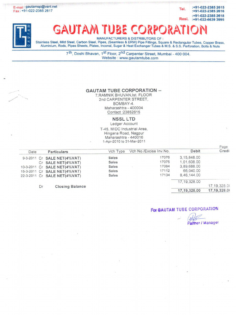 NSSL LTD Ledger Year 2010-11 | PDF
