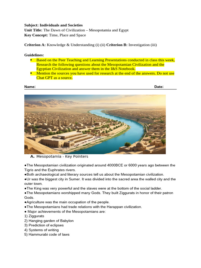 Mesopotamia and Egypt: Civilizations Overview | PDF | Mesopotamia ...
