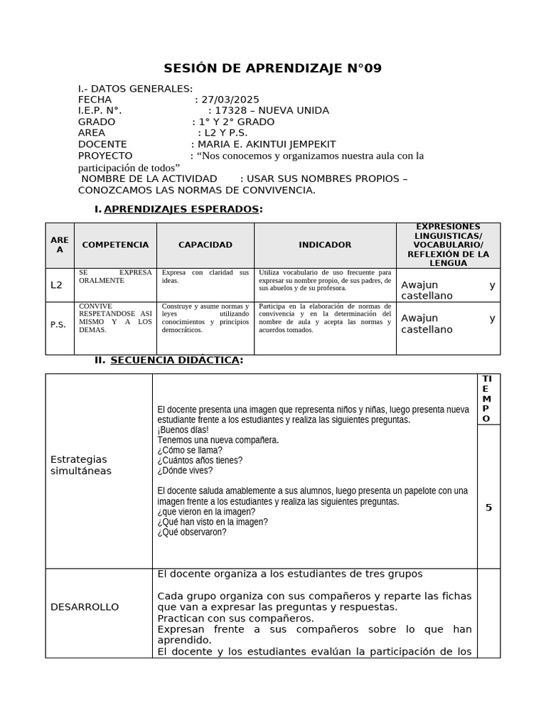SESIÓN DE APRENDIZAJE N° 09 | PDF | Maestros | Evaluación