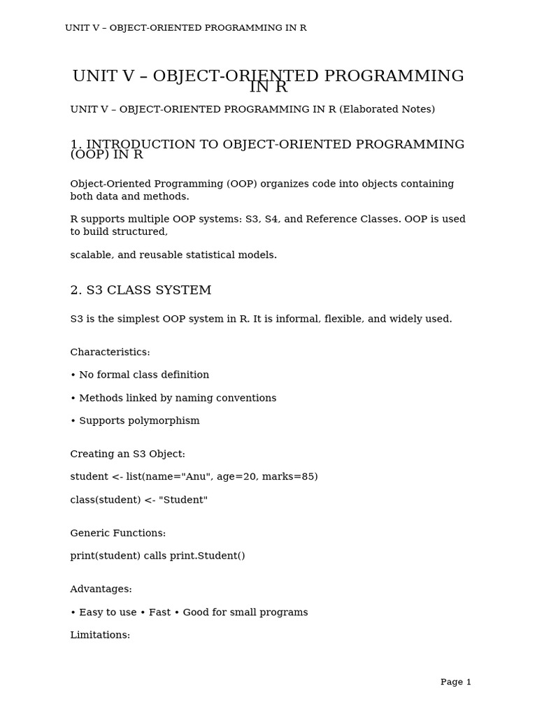 Object-Oriented Programming in R | PDF | Object Oriented Programming ...