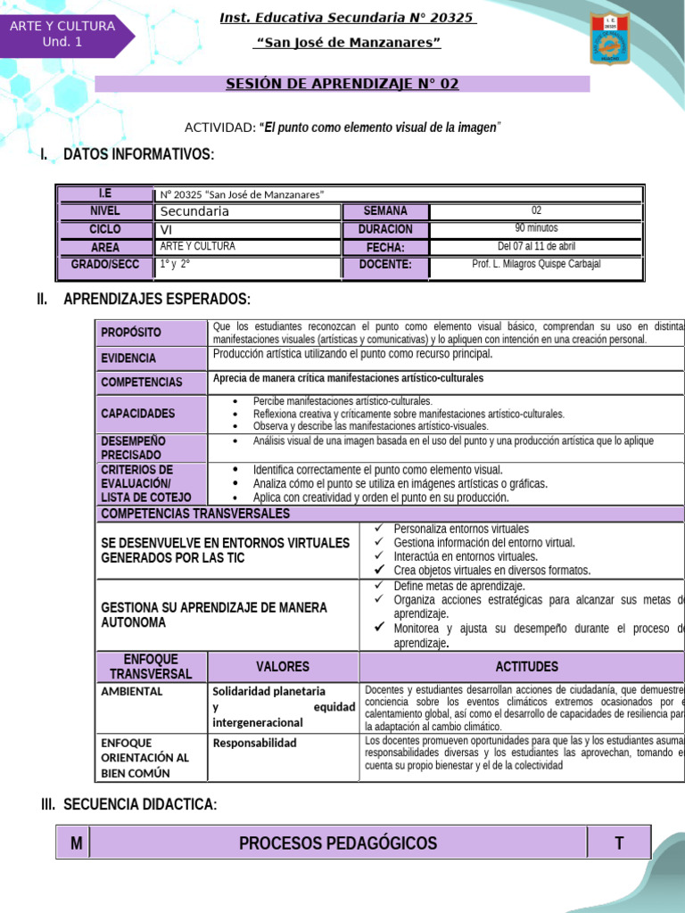01. SESIÓN 1 (U1) Ciclo VI (1°2°) - ELEMENTOS VISUALES DE LA IMAGEN | PDF | Aprendizaje | Maestros