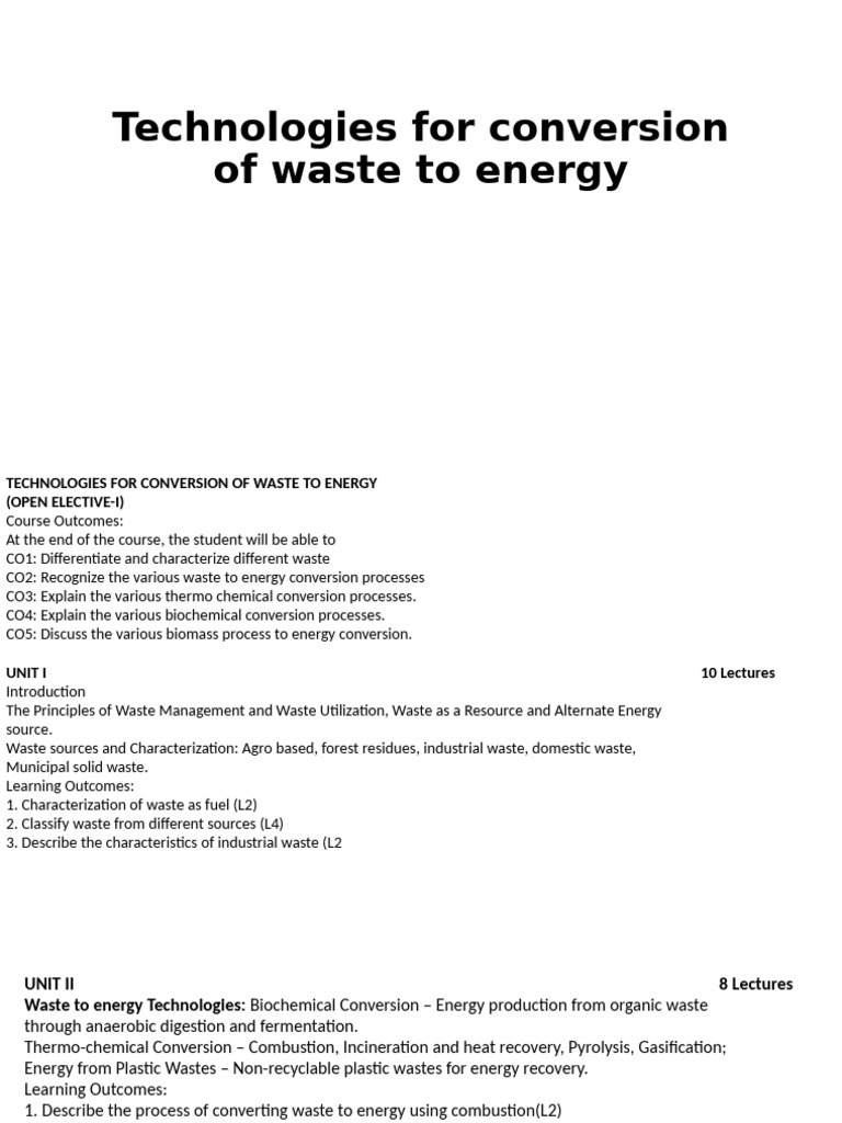 Waste to Energy Technologies Overview | PDF | Biofuel | Waste