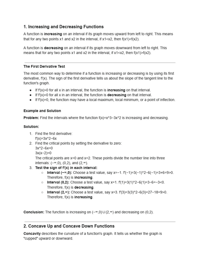 Increasing, Decreasing, and Concavity Analysis | PDF | Derivative ...