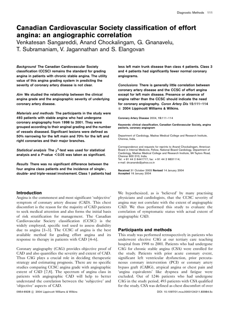 Angina Classification and Coronary Disease Correlation | PDF | Coronary ...