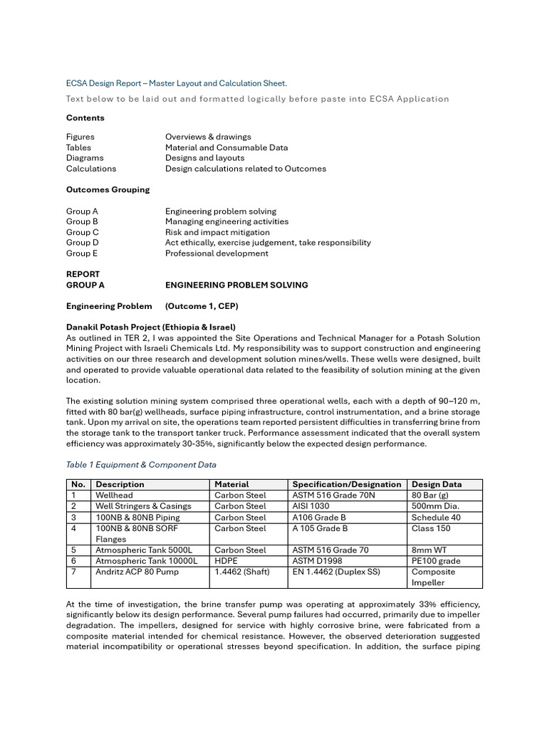 ECSA Design Report: Potash Project Analysis | PDF | Pump | Strength Of ...
