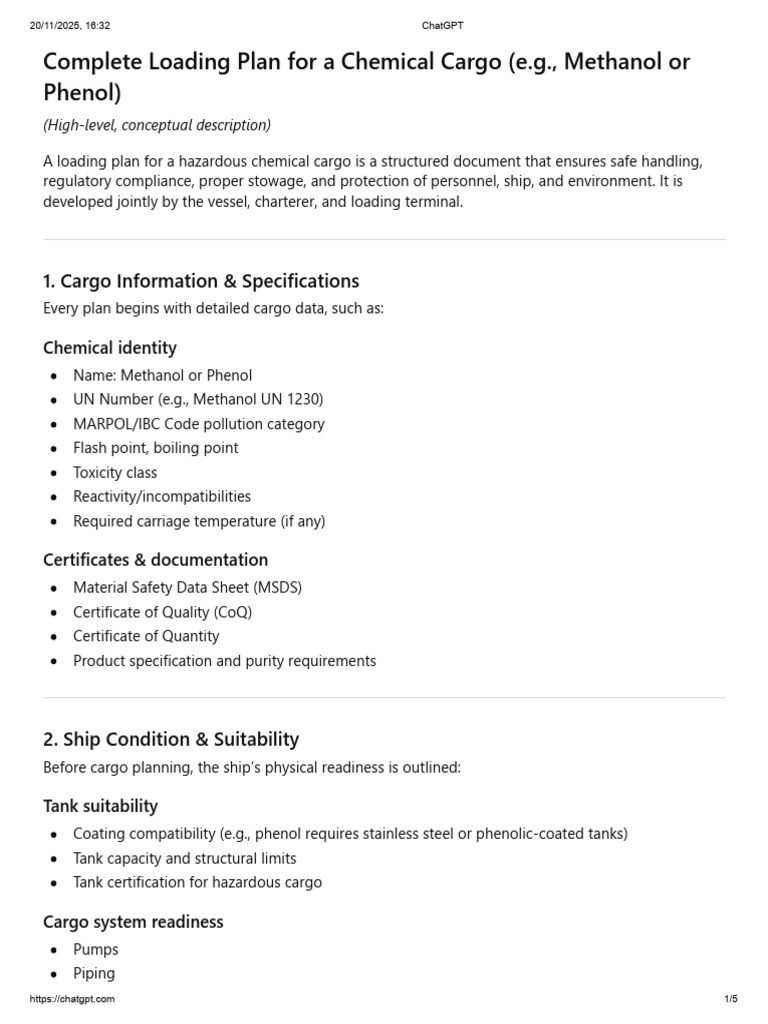 Chemical Cargo Loading Plan Guide | PDF | Dangerous Goods | Ships