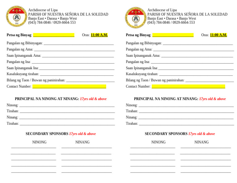 FORM - Binyag - Front 2025 | PDF