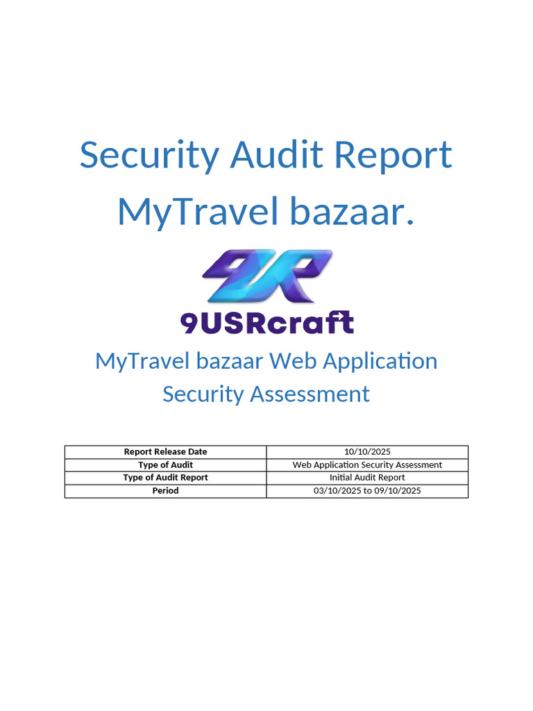 MyTravelbazaar - Web Application Security Assessment Report v1.0 | PDF ...
