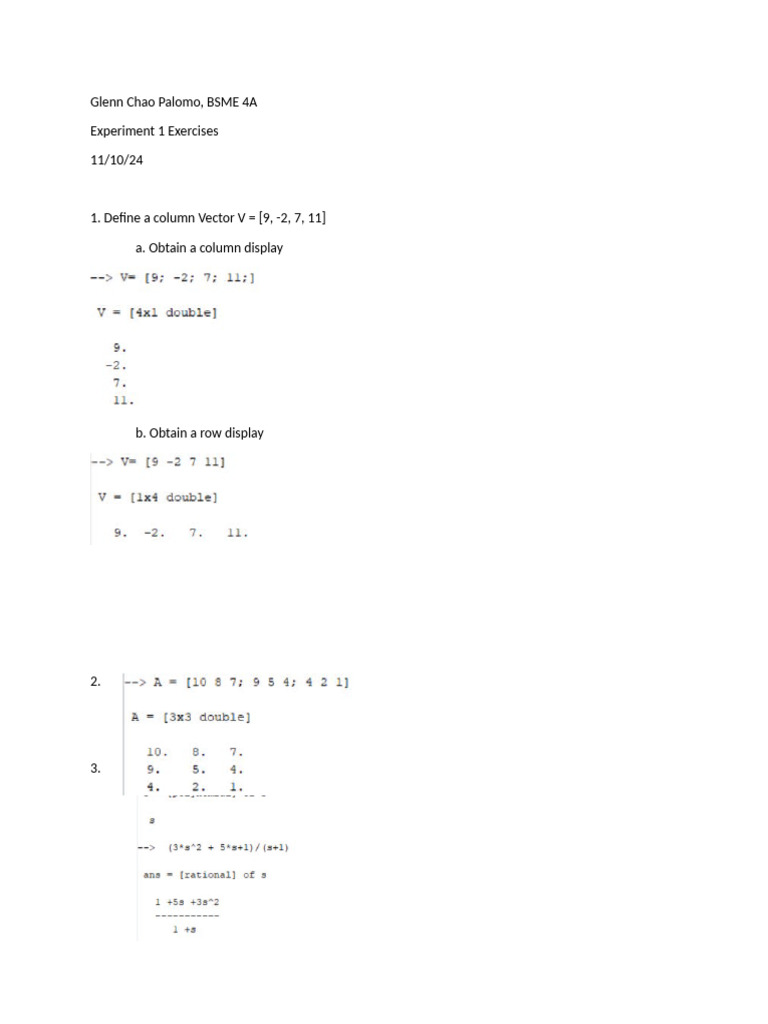 SciLab Matrix Operations in Control Engineering | PDF