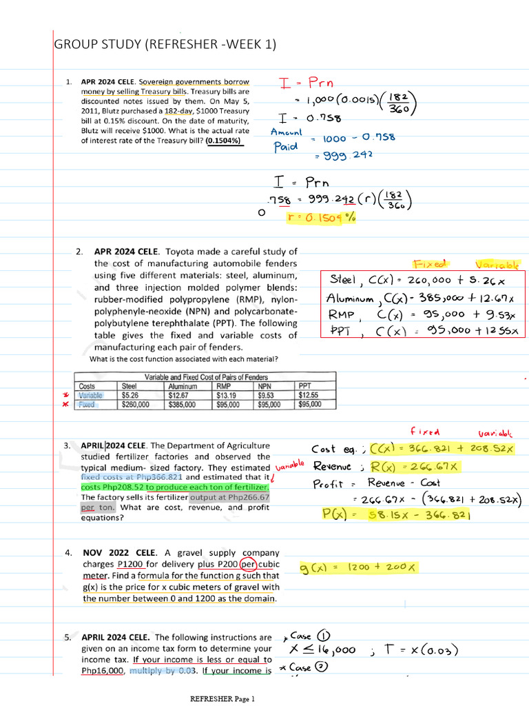 Group Study (Refresher - Week 1) | PDF