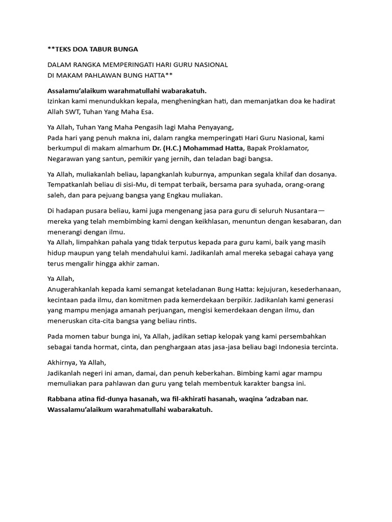 Doa Tabur Bunga untuk Hari Guru Nasional | PDF