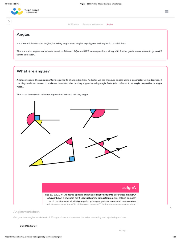 Angles - GCSE Maths - Steps, Examples & Worksheet | PDF | Triangle | Angle