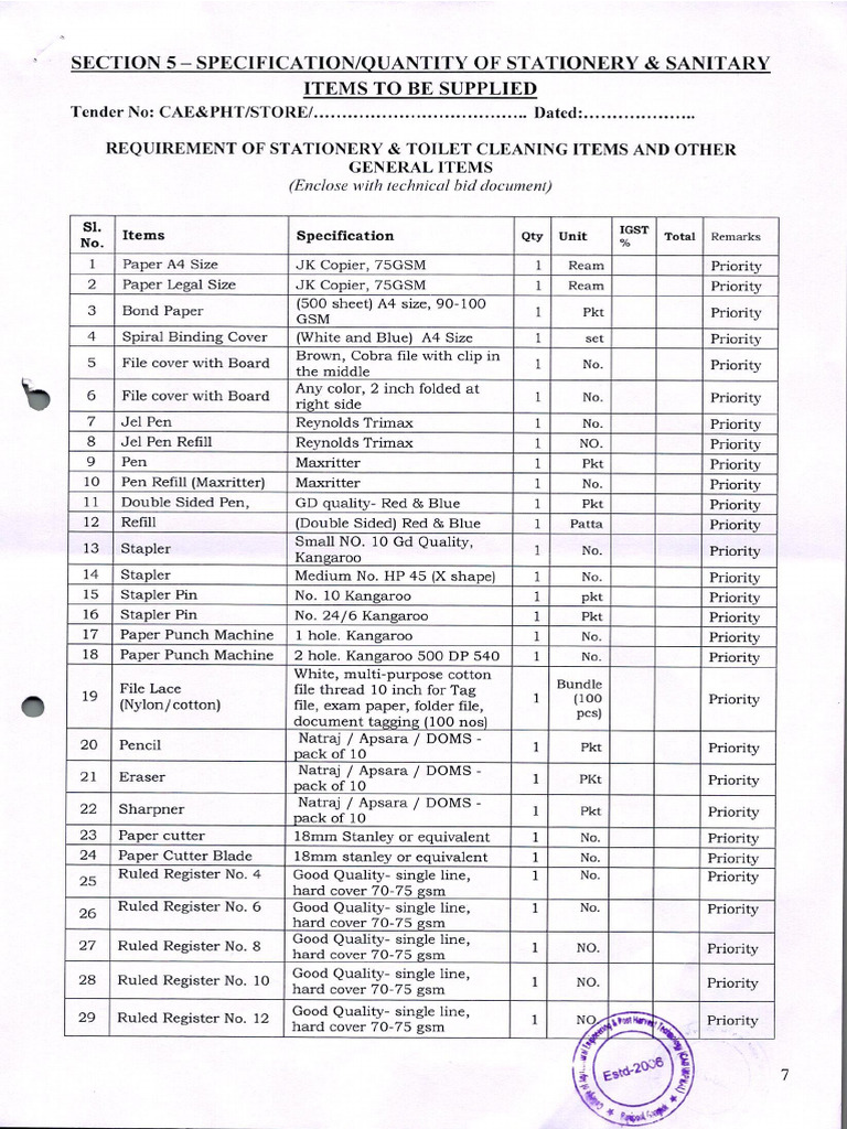 List of Stationery Items 0001 | PDF