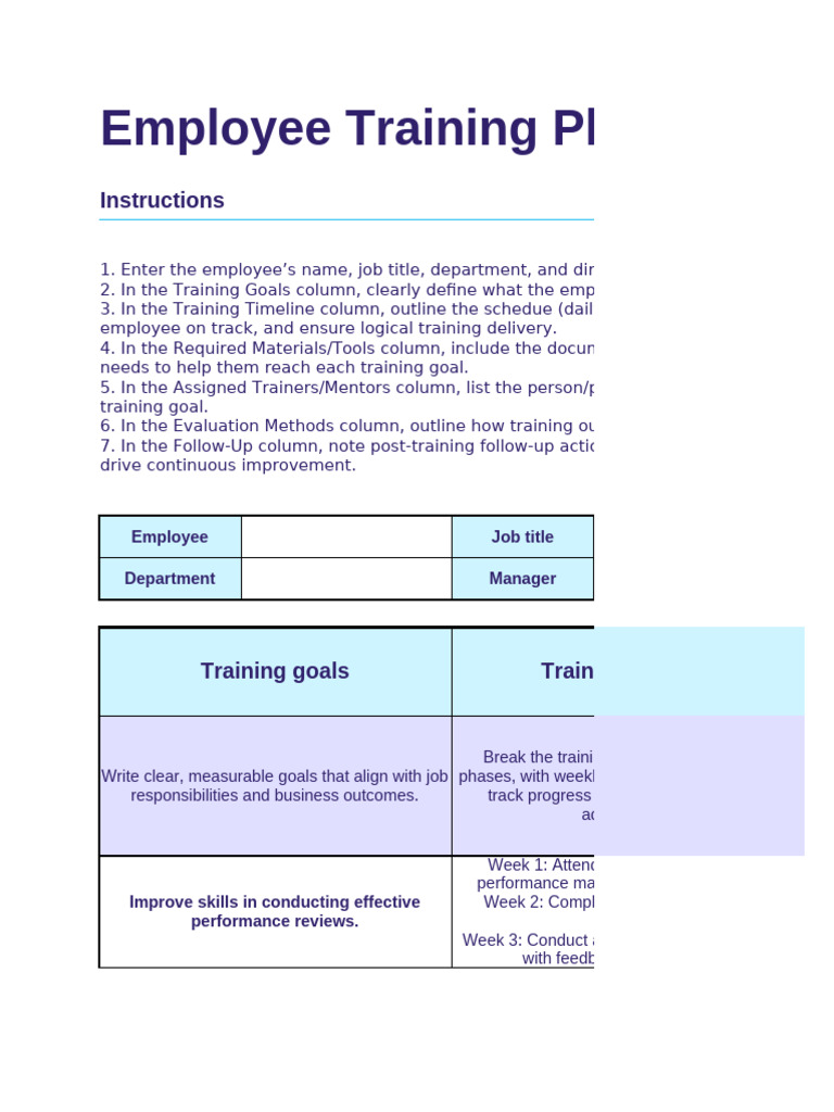 Employee Training Plan Template | PDF | Educational Technology | Goal