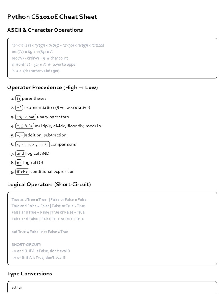 Python CS1010E Midterm Cheat Sheet Claude | PDF | Anonymous Function | Applied Mathematics