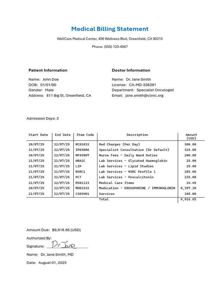 Medical Billing Statement | PDF