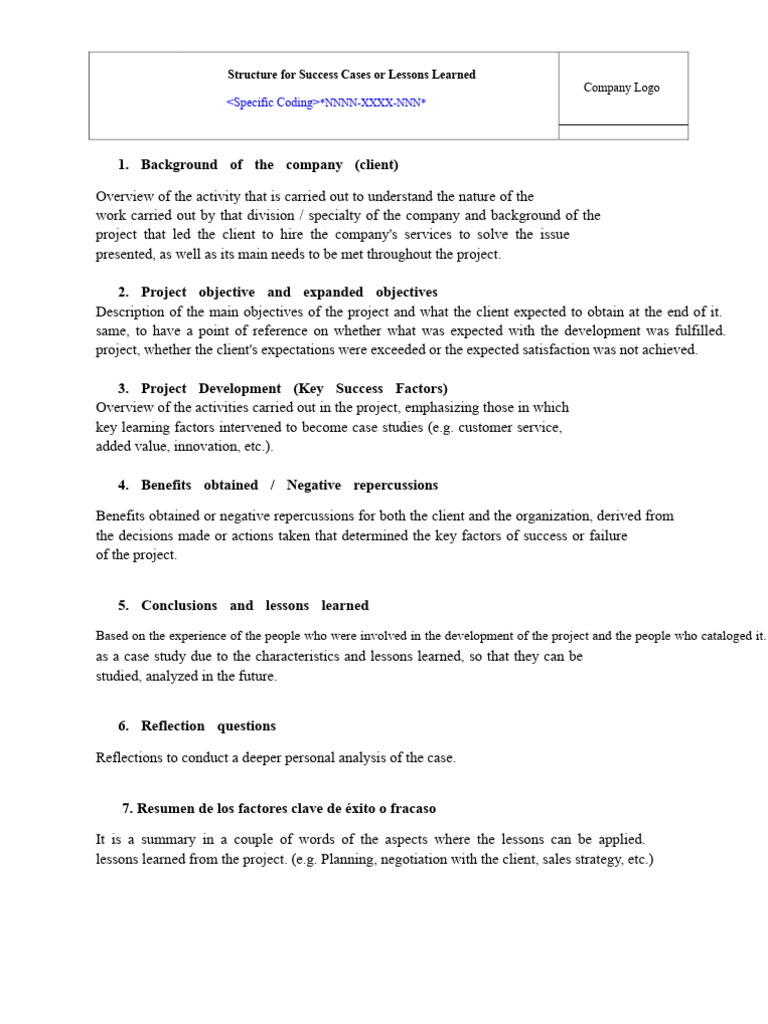 Lessons Learned Format | PDF