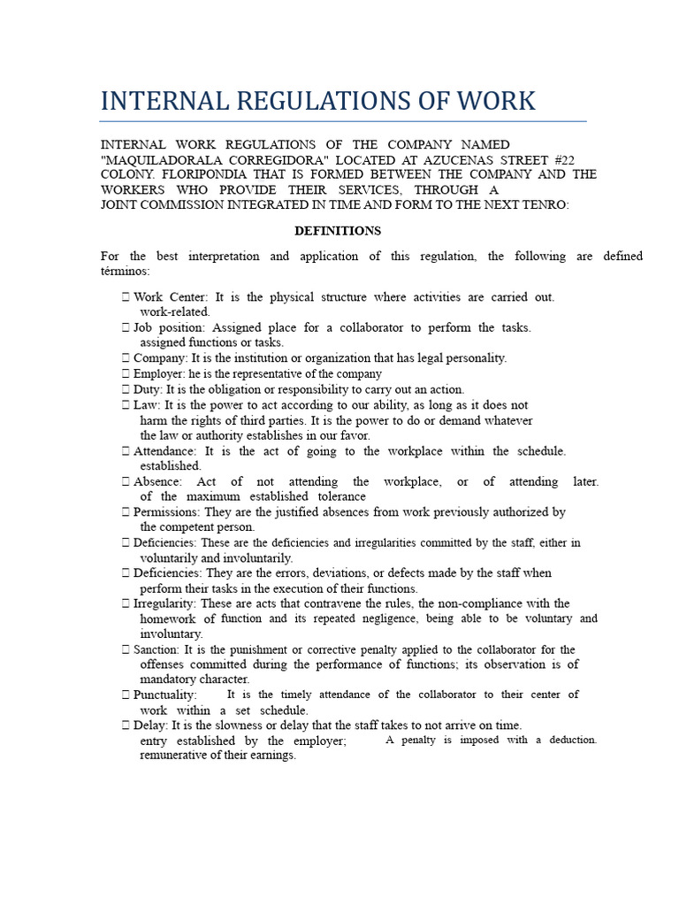 Internal Work Regulations (Completed) | PDF | Employment | Occupational ...