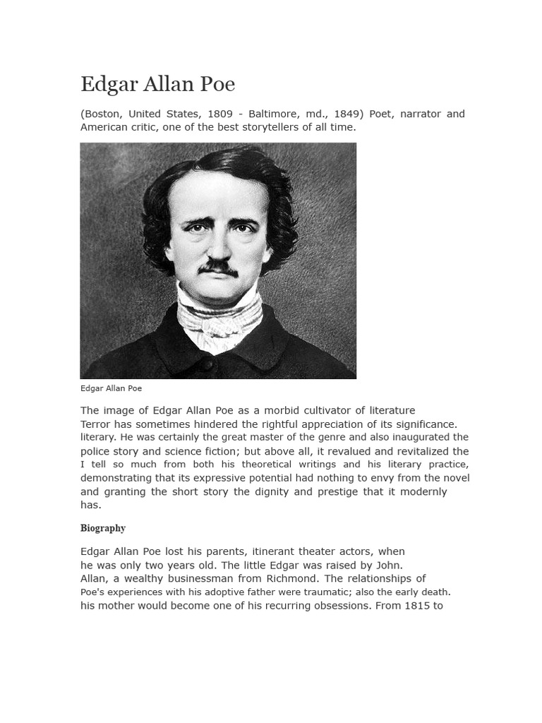 Biography of Edgar Allan Poe | PDF | Edgar Allan Poe | Writing