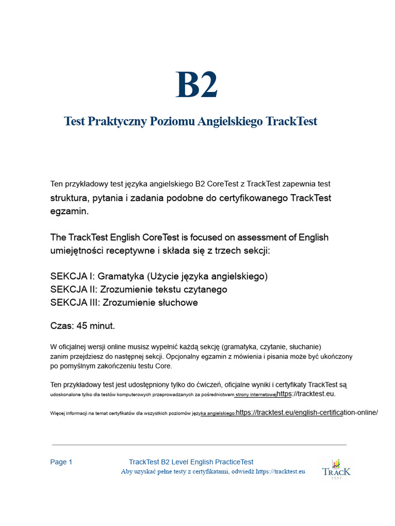 Test Języka Angielskiego B2 Z Odpowiedziami | PDF