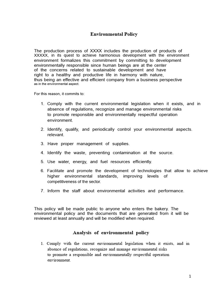 Environmental Policy EXAMPLE | PDF | Environmental Policy ...